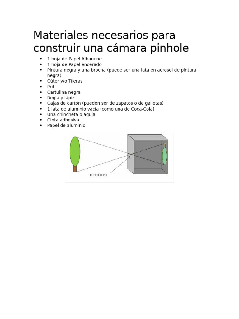 Materiales para cámara pinhole | PDF