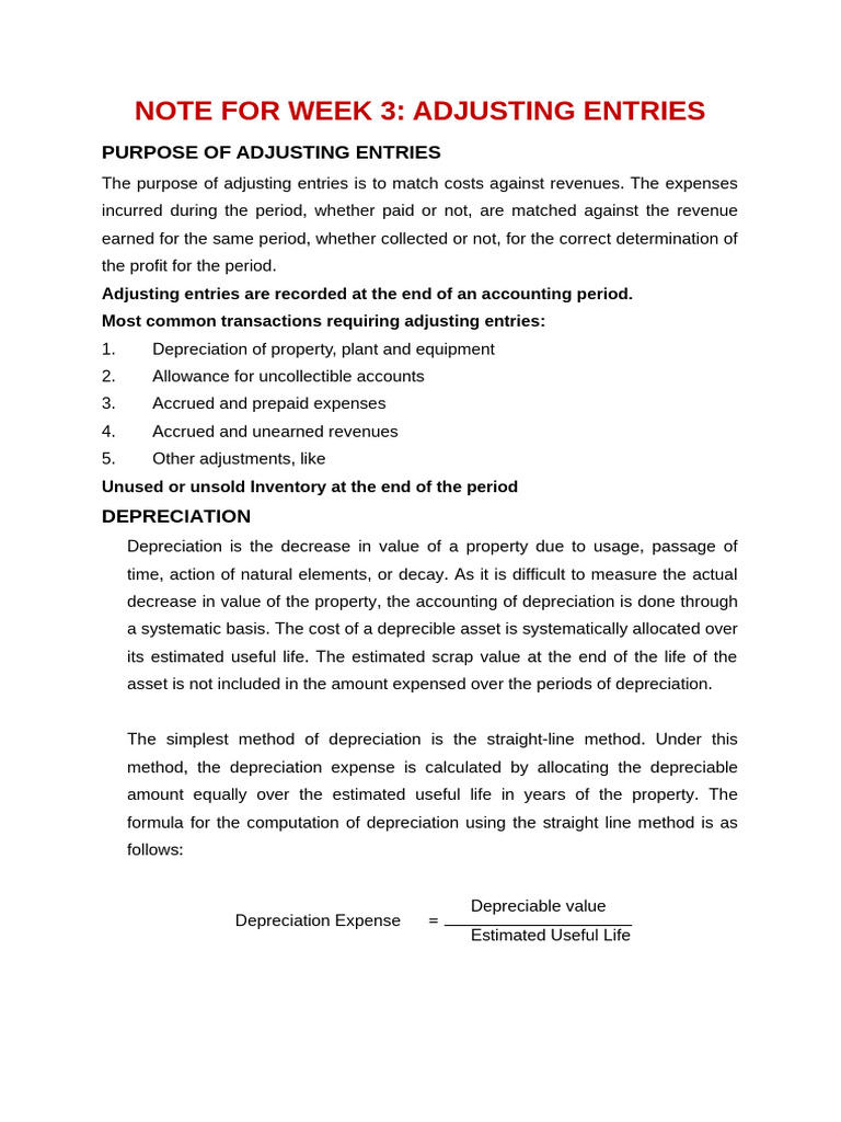 Week 3 Adjusting Entries | PDF | Depreciation | Bad Debt