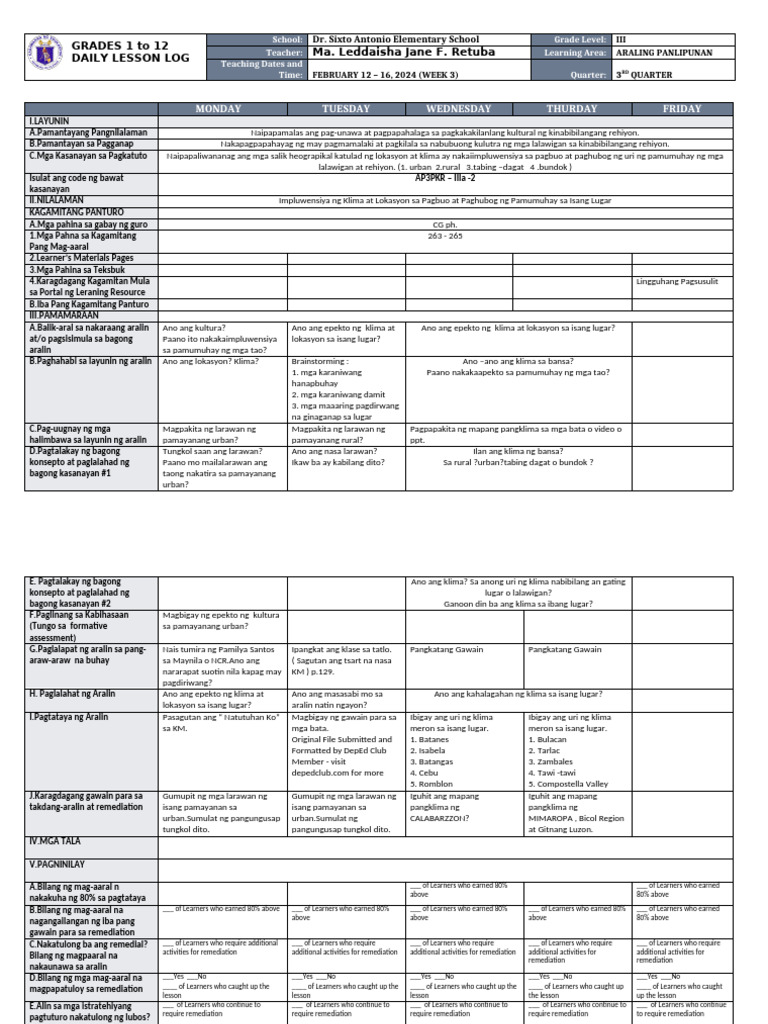 DLL_ARALING PANLIPUNAN 3_Q3_W3 | PDF