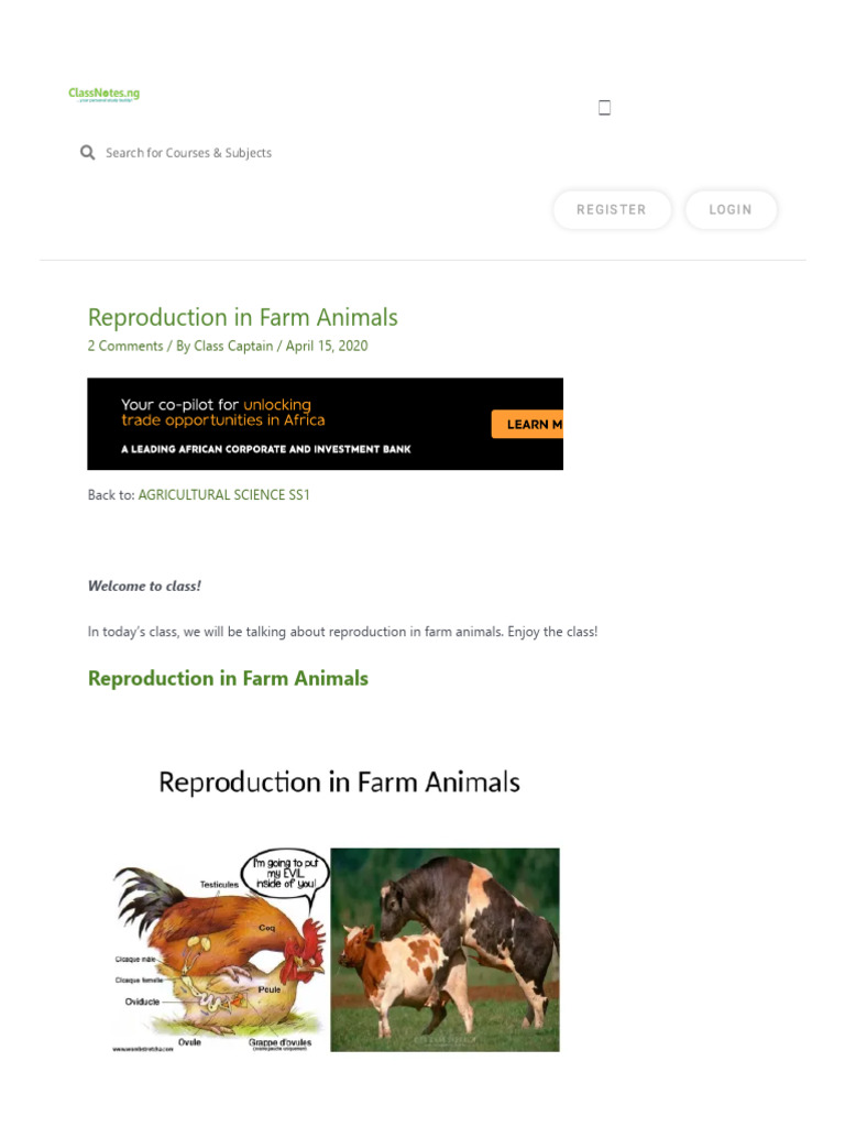 Reproduction in Farm Animals - ClassNotes - NG | PDF | Sexual ...