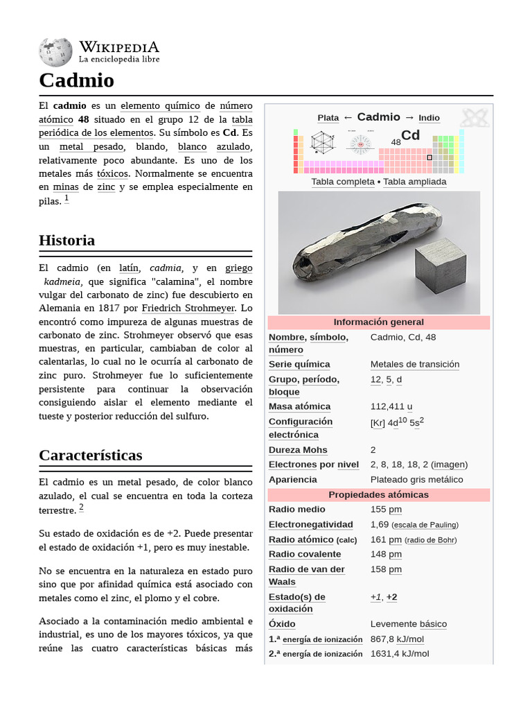 Cadmio: Propiedades y Toxicidad | PDF | Cadmio | Sustancias químicas