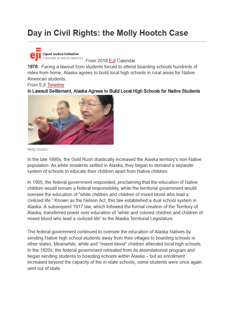 Reading - Molly Hootch.docx | PDF | Alaska | Politics Of The United States