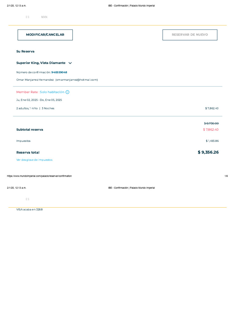 IBE - Confirmación - Palacio Mundo Imperial | PDF