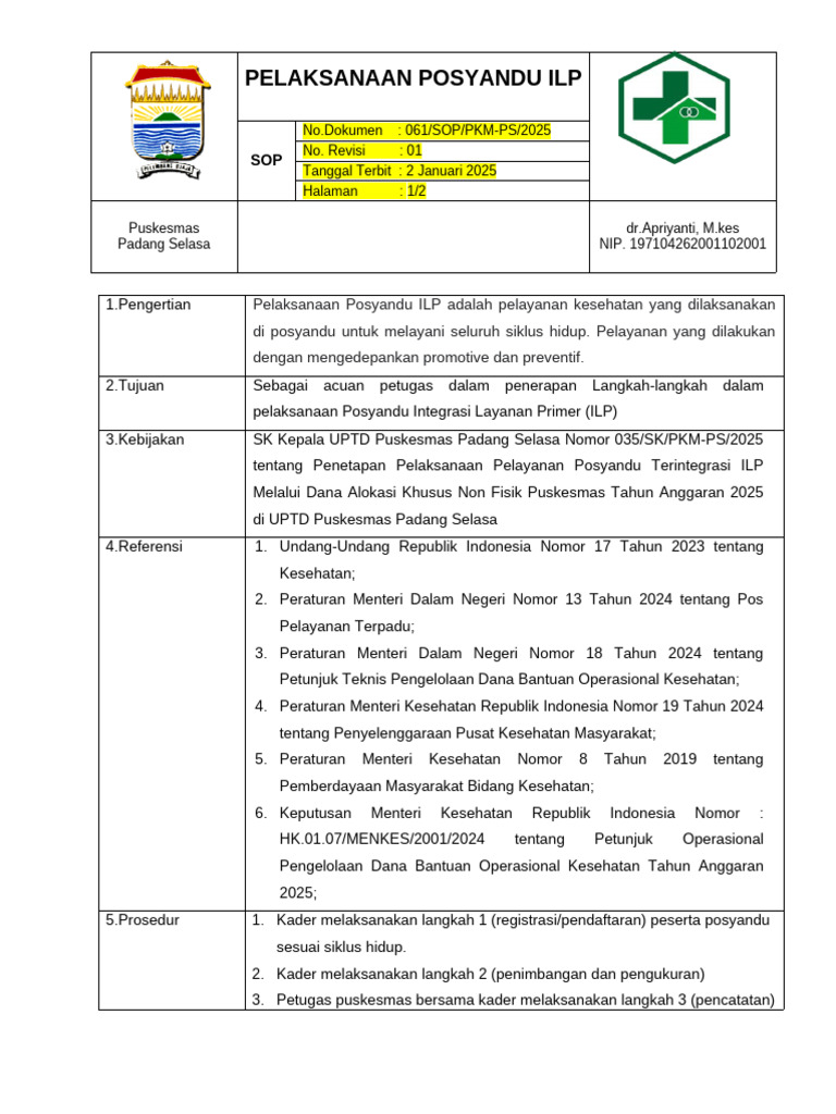 SOP Pelaksanaan Posyandu ILP 2025 | PDF