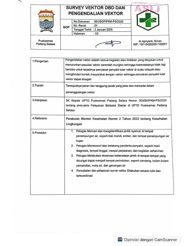 SOP Survey Vektor Dan Pengendalian Vektor | PDF