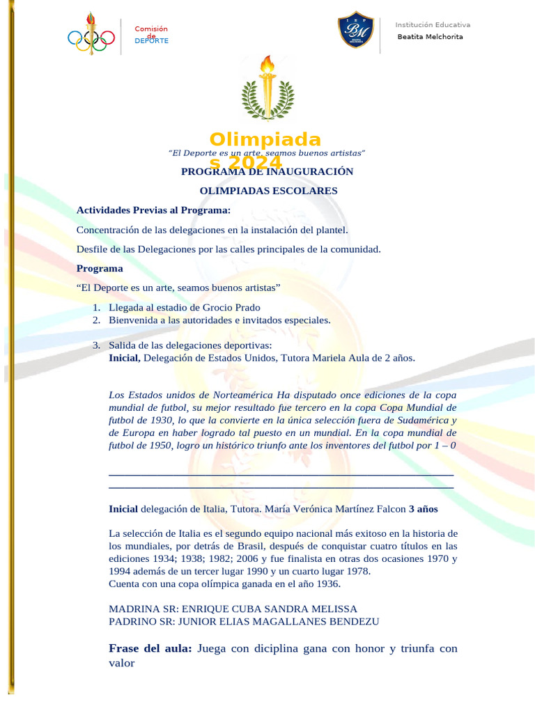 Programa de Las Olimpiadas Melchoritanas 2024 | PDF | FIFA Copa del Mundo | Selección nacional ...