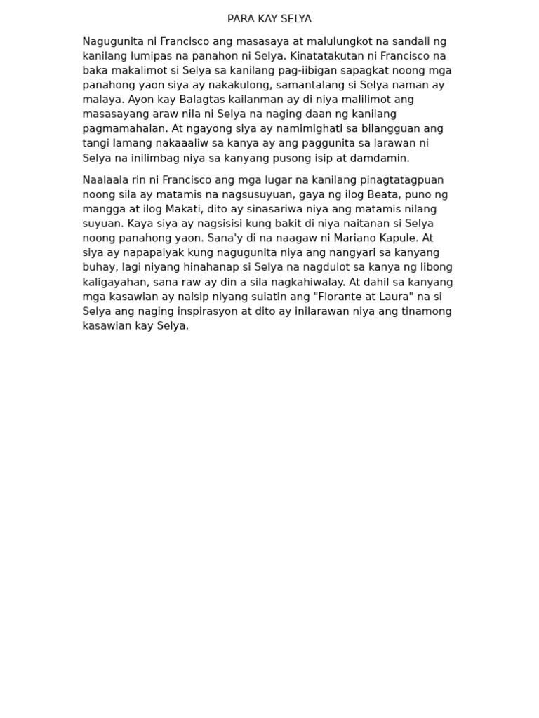 Para Kay Selya Buod, Sa Babasa Nito | PDF