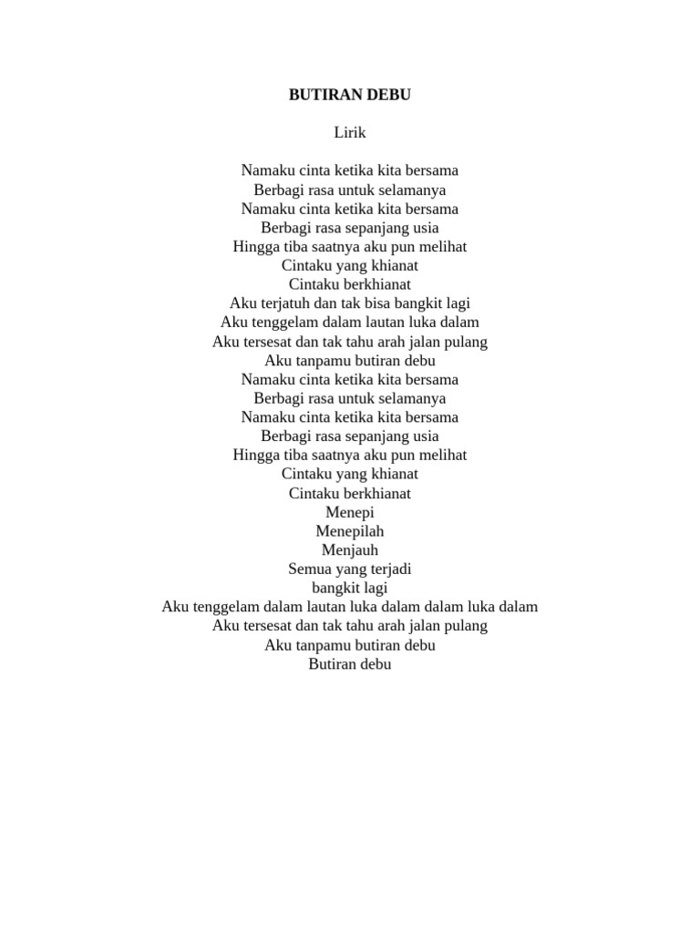 Lirik Lagu Butiran Debu Dan Masih Ada by 2 D | PDF