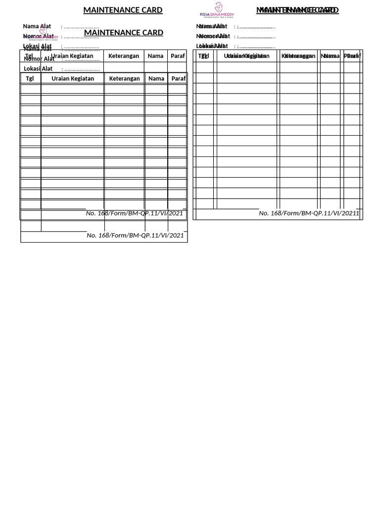 Maintenance Card | PDF