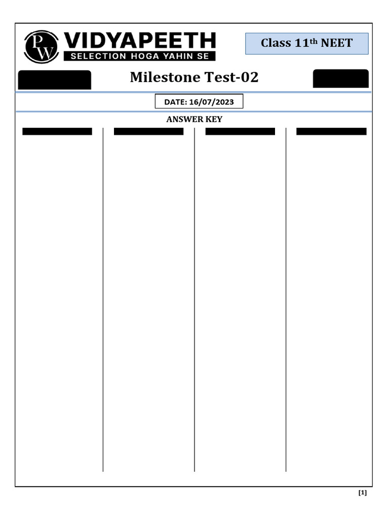 Milestone Test-02 ROI Phase-1 Class 11th NEET (16!07!2023) Solution ...