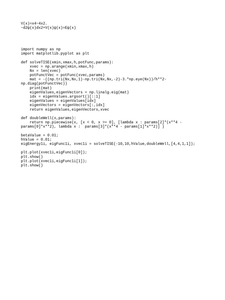 Python Program Schrodinger Equation Potential | PDF