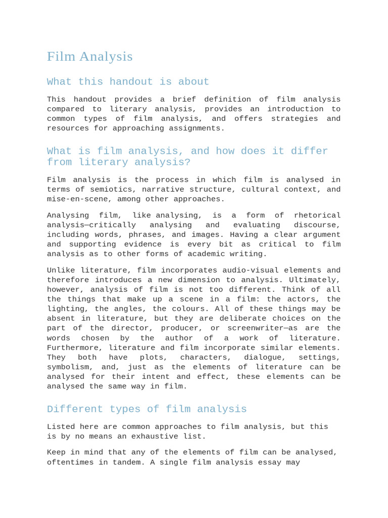 Film Analysis | PDF | Essays | Narrative