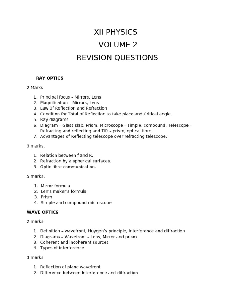 Physics Volume 2: Key Revision Topics | PDF