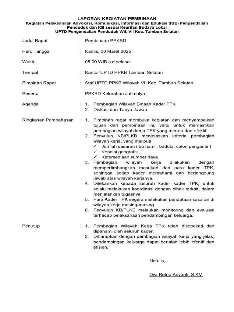 Laporan Kegiatan Pembinaan PPKBD | PDF