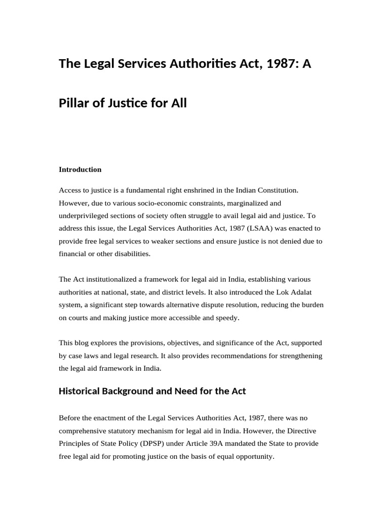 Legal Services Authorities Act, 1987 Overview | PDF | Legal Aid ...