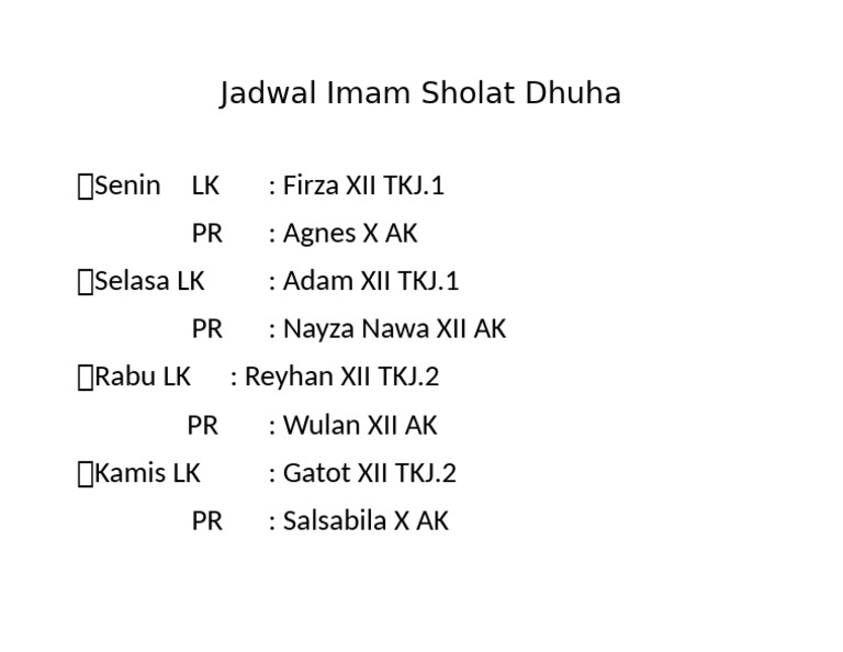 Jadwal Imam Sholat Dhuha | PDF