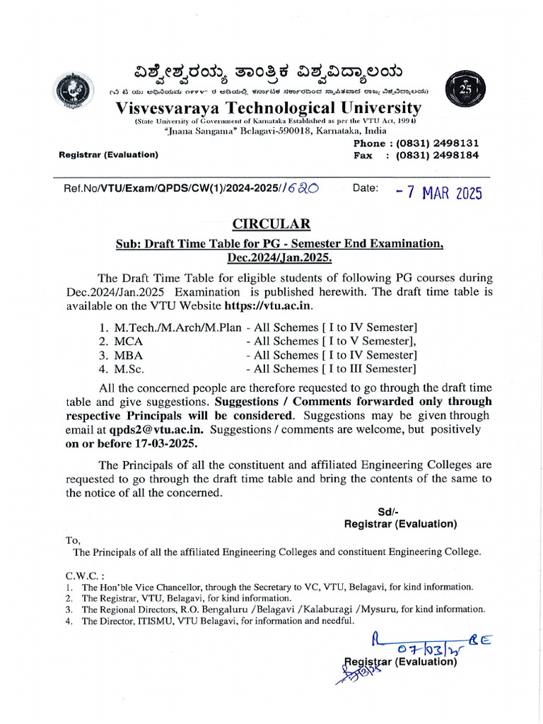 Draft Time-Table PG 1620 07 3 2025 | PDF