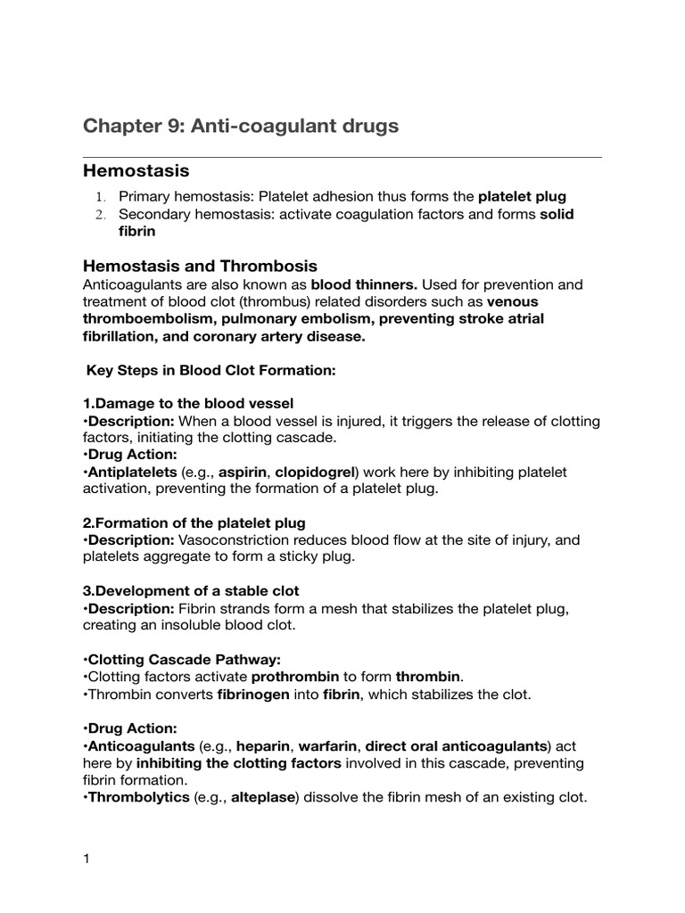 Anticoagulant Drugs: Mechanisms & Uses | PDF | Coagulation | Thrombus