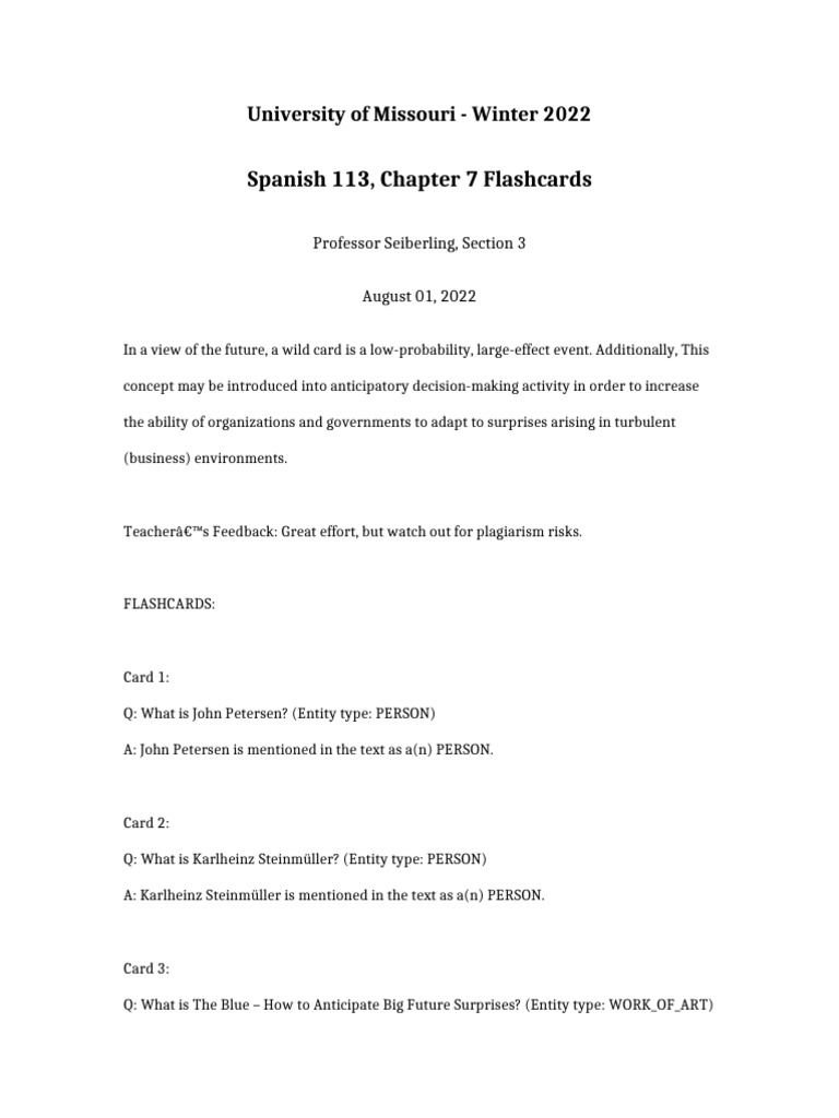 Spanish 113 Chapter 7 Flashcards | PDF