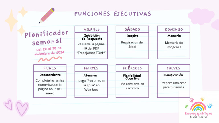 Planificador Semanal 1. Funciones Ejecutivas | PDF