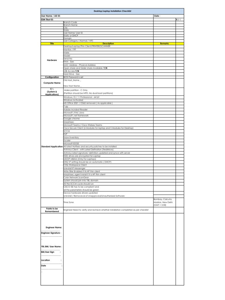 Desktop Laptop Installation Checklist V1.0 | PDF | Laptop | Desktop ...