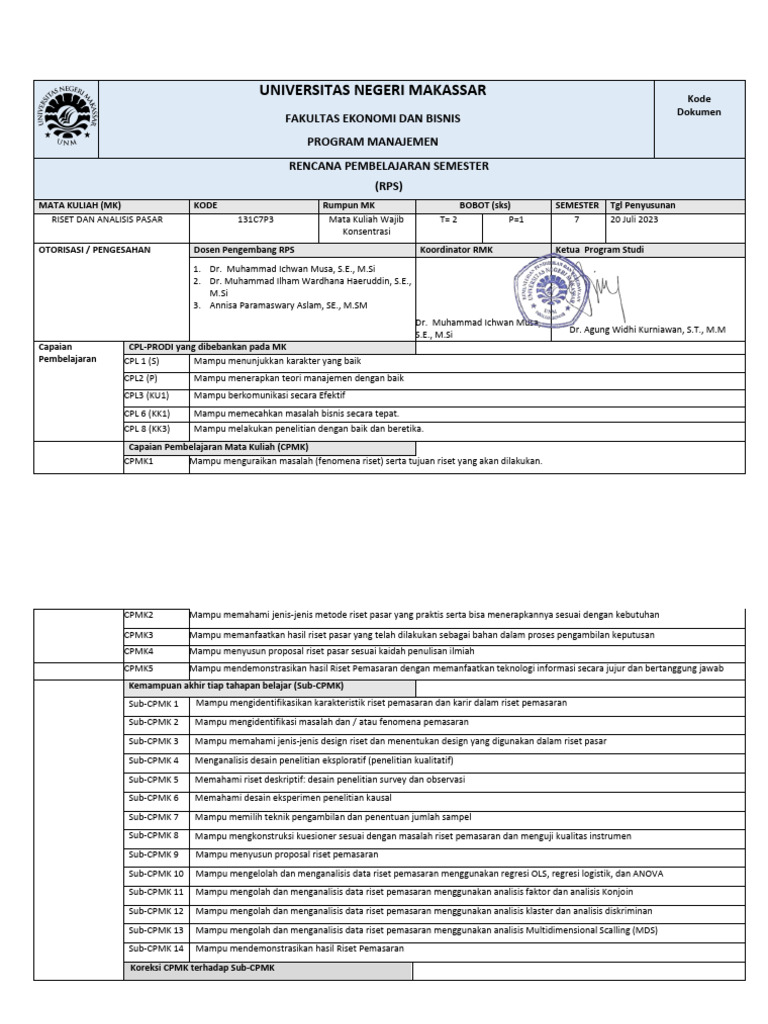 RPS Riset Dan Analisis Pasar 20231 | PDF