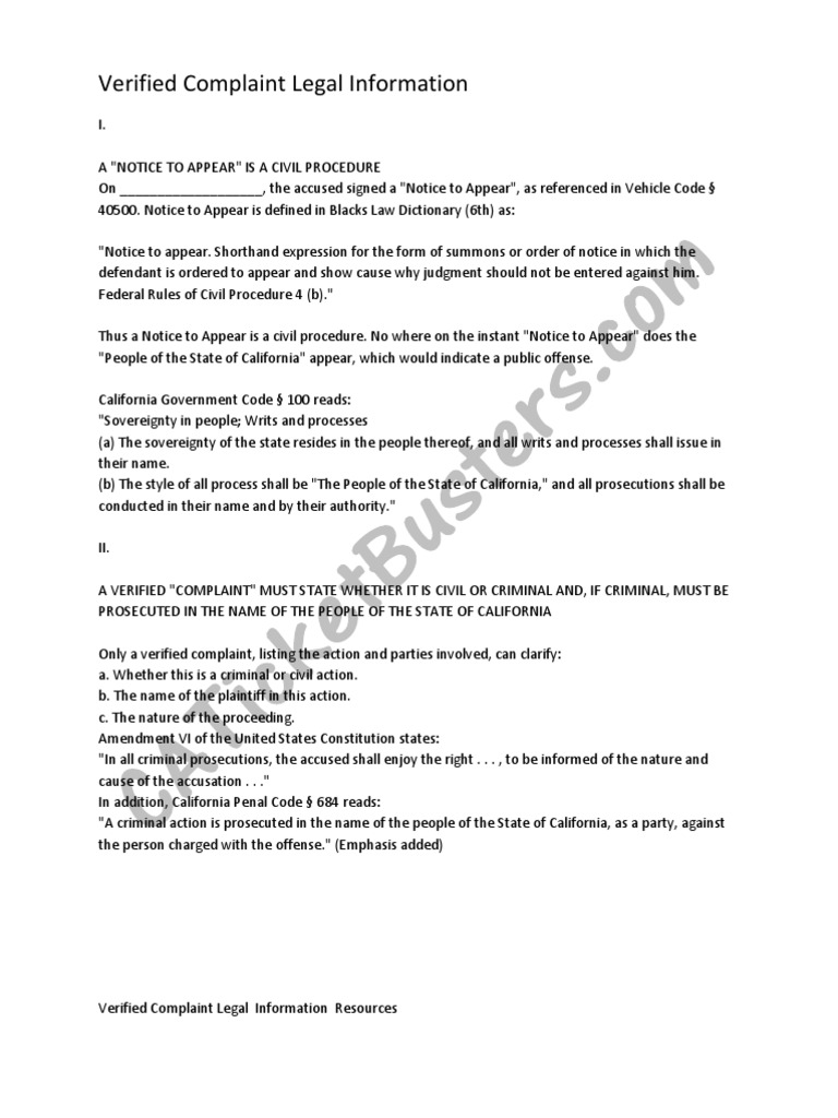 003 Verified Complaint Legal Information | PDF | Affidavit | Complaint