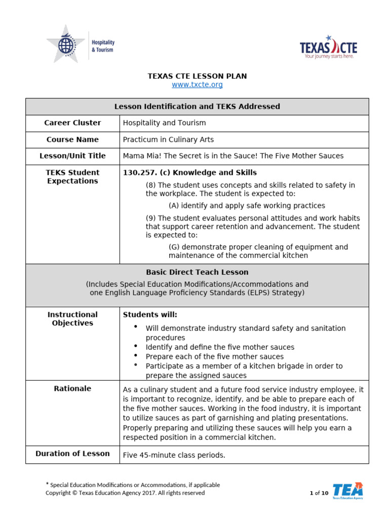 Lesson Plan Mama Mia! The Secret is in the Sauce! The Five Mother ...