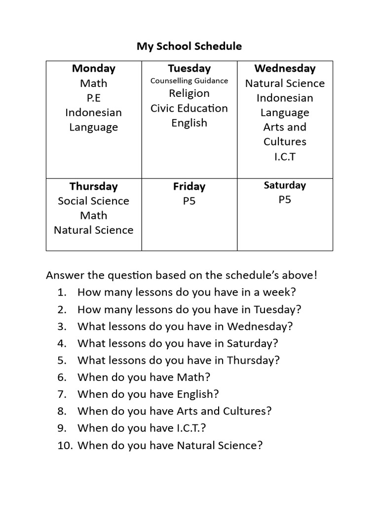 My School Schedule | PDF