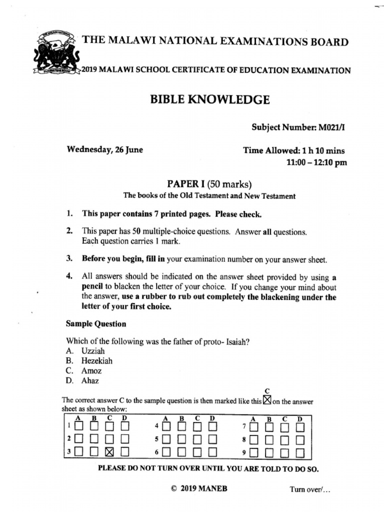 2019 Bible Knowledge Paper I | PDF
