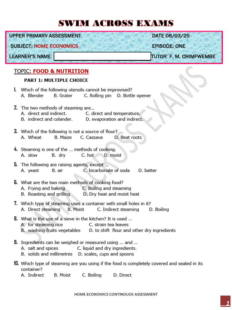 G5-7 SAE H.E Test Food & Nutrition | PDF | Cooking | Baking