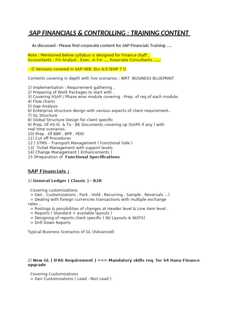 SAP FICO Training Syllabus Overview | PDF | Accounts Payable | Business