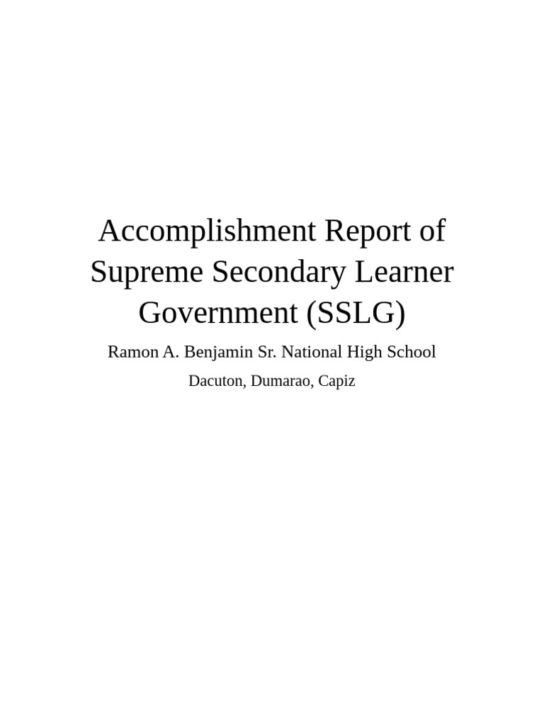 Accomplishment Report of Supreme Secondary Learner Government | PDF