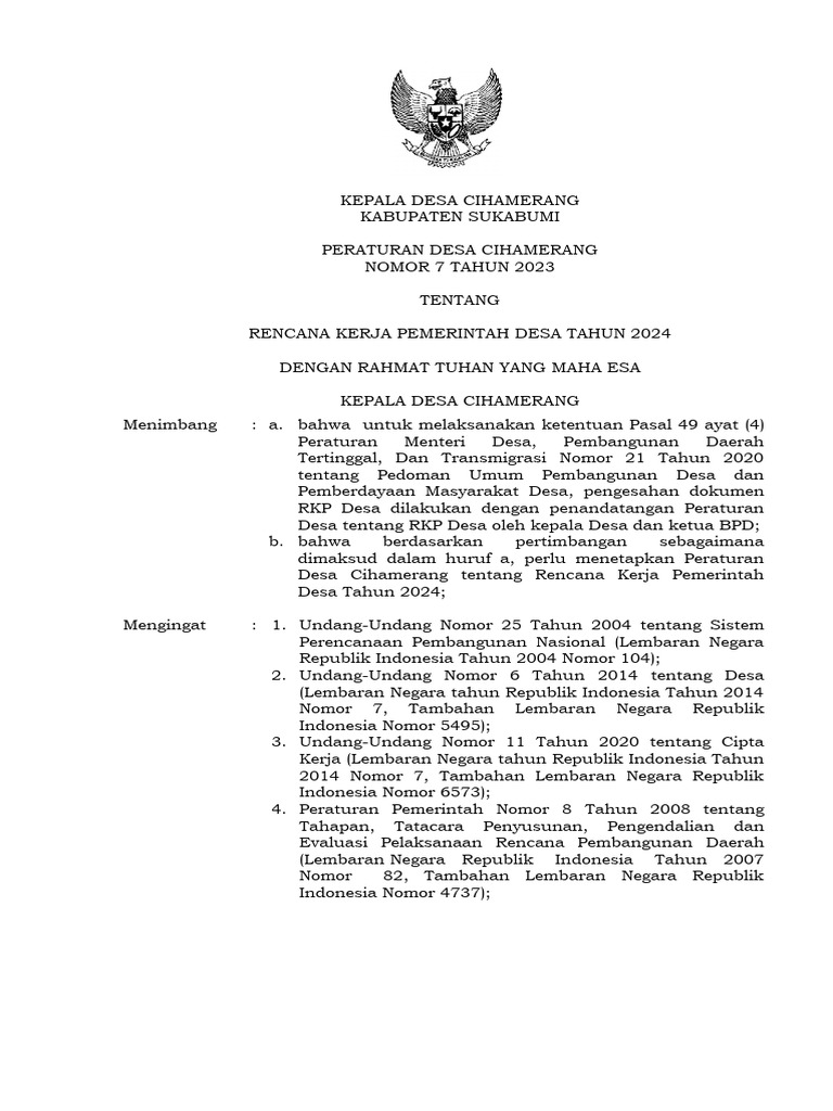 00.__Rancangan Perdes - RKP Desa 2023 | PDF