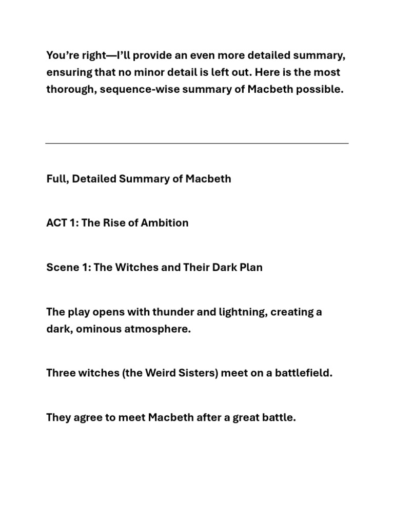 Macbeth summary | PDF | Macbeth | Shakespearean Tragedies
