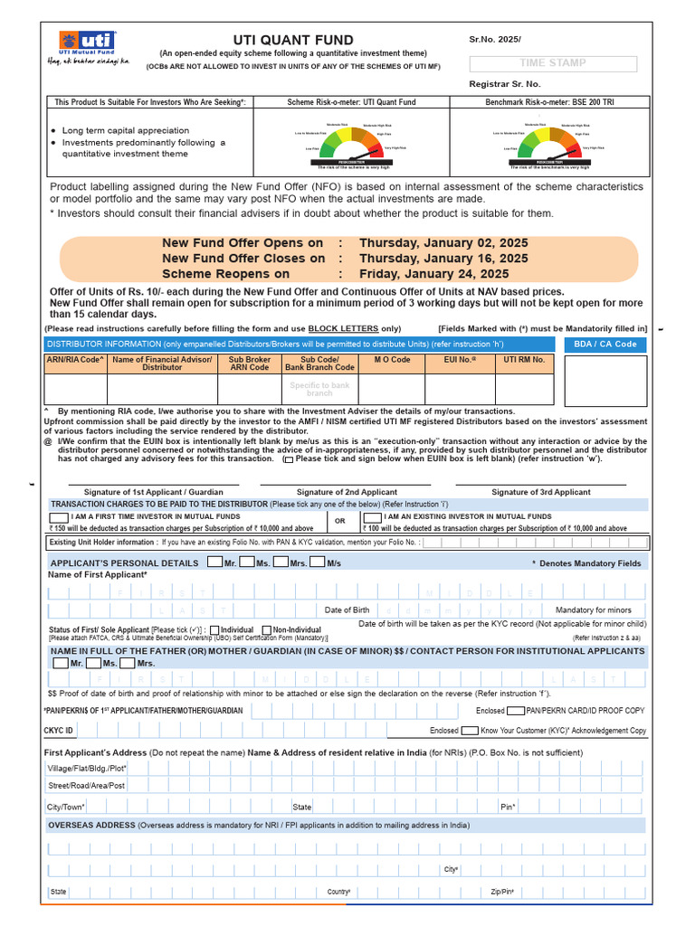 UTI Quant Fund Application Form | PDF | Identity Document