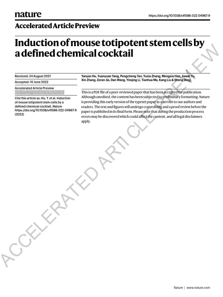 Induction of Mouse Totipotent Stem Cells by A Defined Chemical Cocktail ...