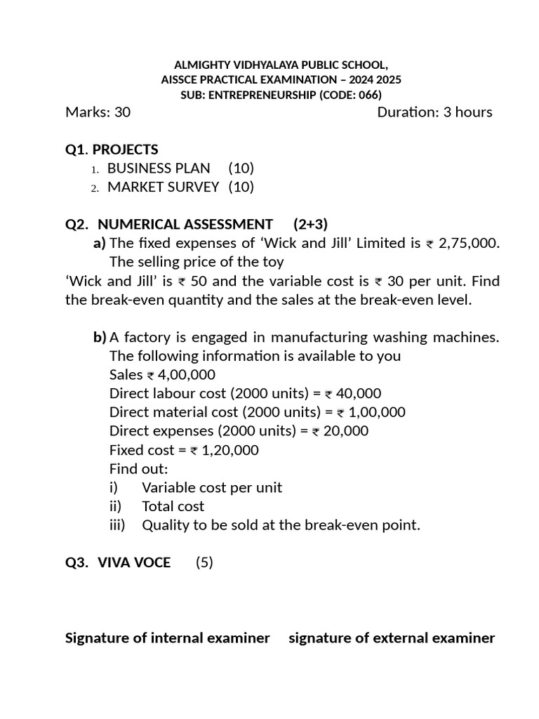AISSCE 2024-25 Entrepreneurship Exam Guide | PDF