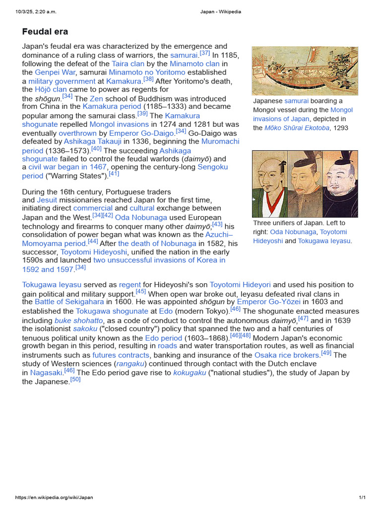 Japan - Feudal Era | PDF | Samurai | Shogun