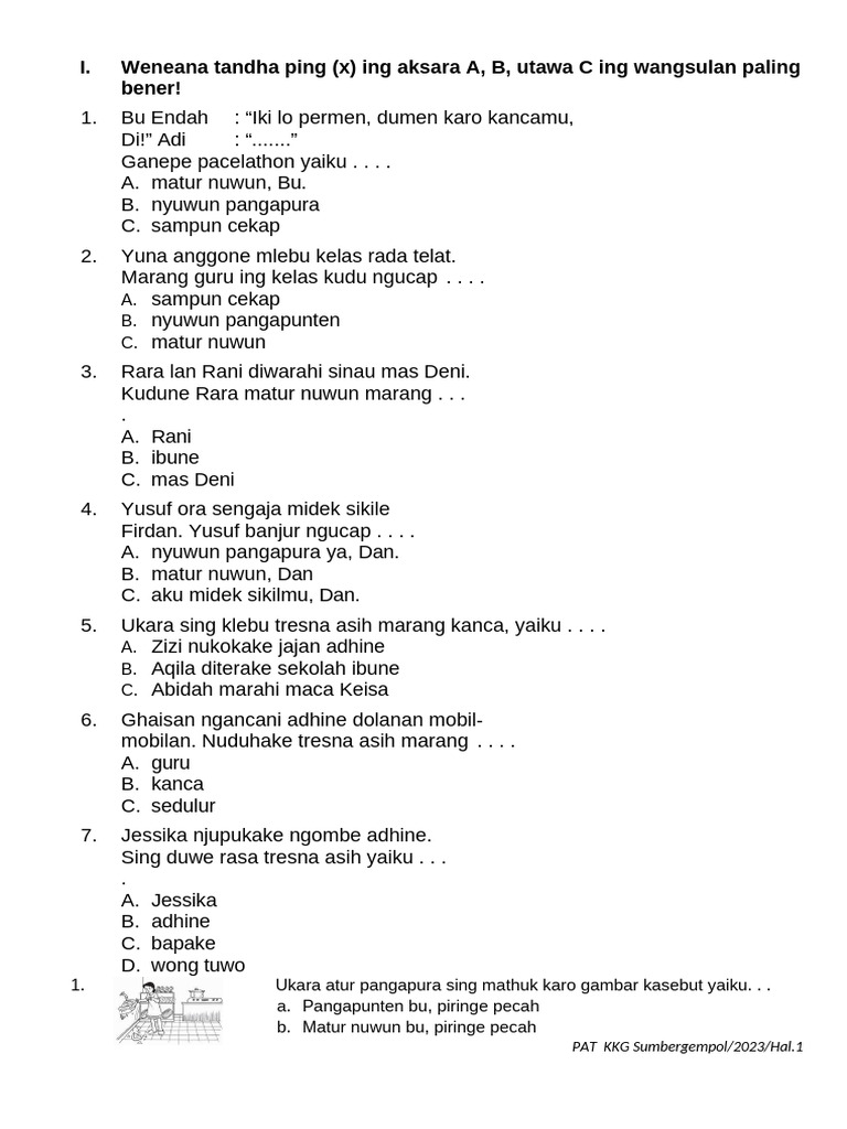 B Jawa Kelas 1 Latihan | PDF