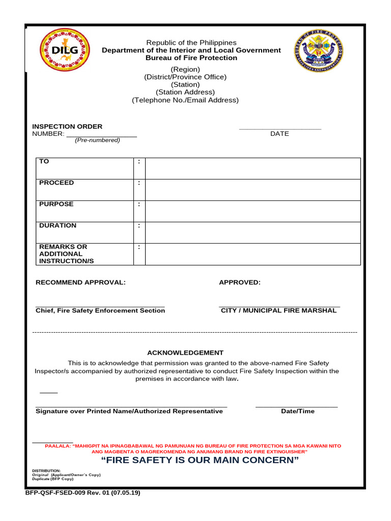Fire Safety Inspection Order Template | PDF | Fire Safety | Fires