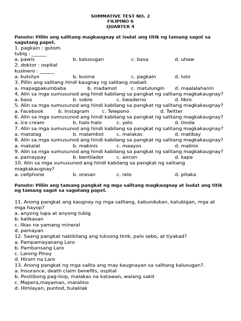 SUMMATIVE TEST NO 2-Q4 | PDF