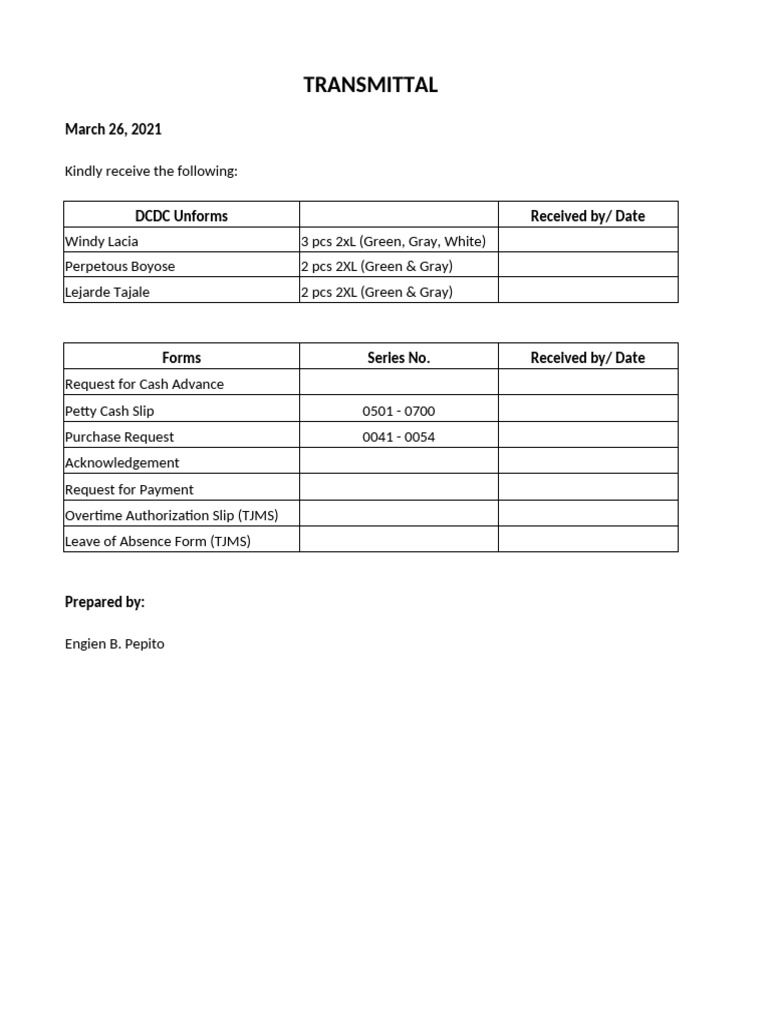 Document Transmittal for Batuan Projects | PDF | Money