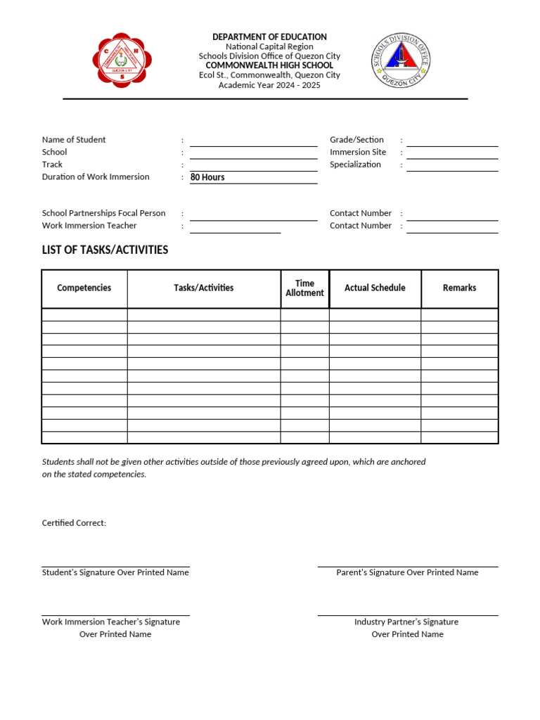 k.1. Training Plan - List of Tasks Activities Annex C 1 | PDF