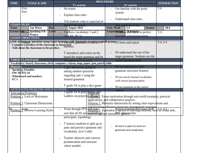 OW1, Week 1.4, Session 3&4 | PDF | Grammar | Teaching