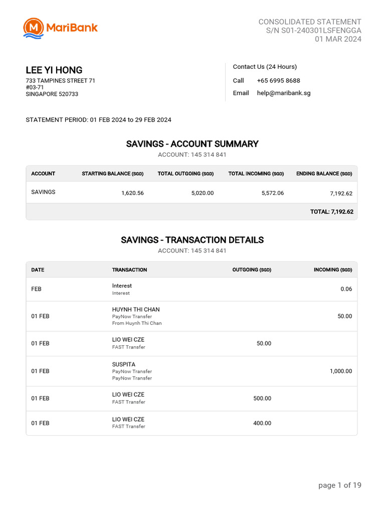 Feb2024 MariBank E-Statement | PDF | Interest | Deposit Account