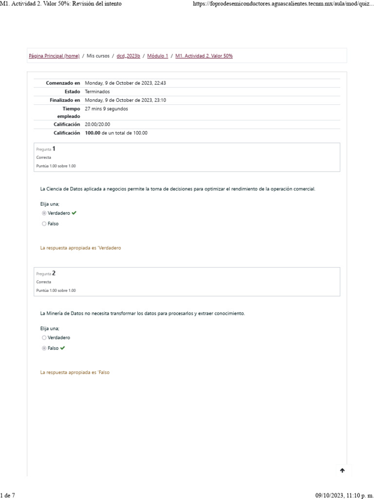 M1. Actividad 2. Valor 50 - Revisión Del Intento | PDF | Procesamiento de datos | Informática