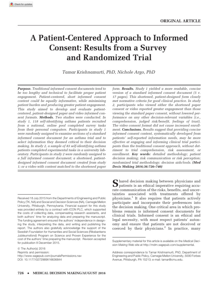 A Patient-Centered Approach To Informed Consent - 2016 | PDF | Informed ...
