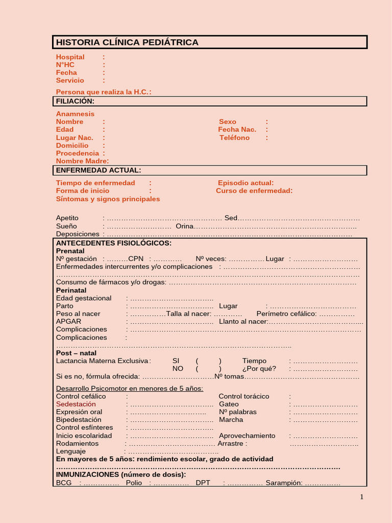 Historia Clinica Pediatrica Formato | PDF | Especialidades Medicas | Enfermedades y trastornos ...