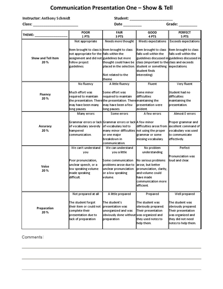 Rubric-Presentation One-Show and Tell | PDF